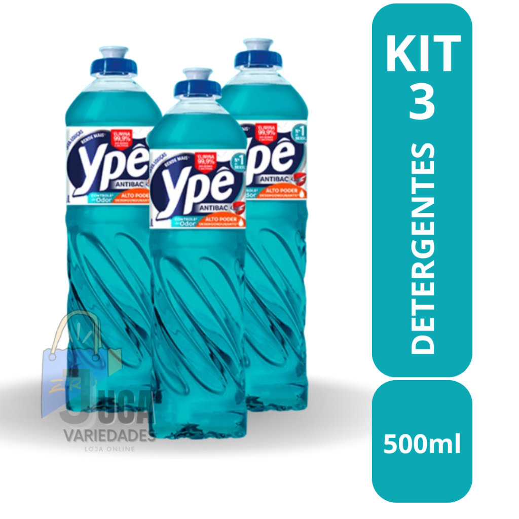 Detergente YPE Kit com 3 Unidades Lava Louças Antibac - 500 ml | Shopee ...