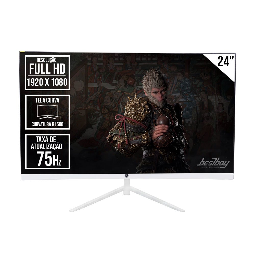 MONITOR CURVO LED BRAZILPC 24" FULL HD 75HZ BRANCO | Shopee Brasil