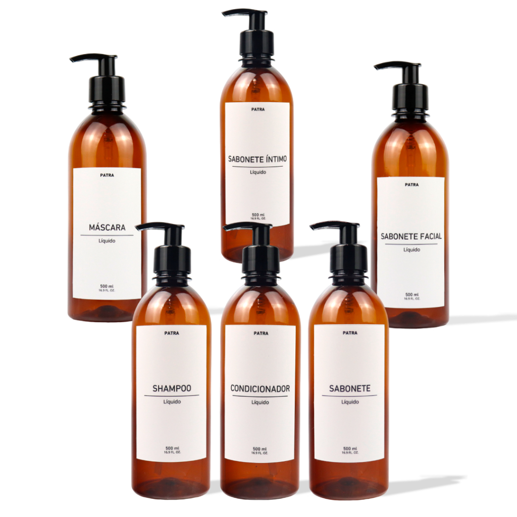 kit Banho Frasco Âmbar 6pçs Shampoo Condicionador Sabonete líquido ...