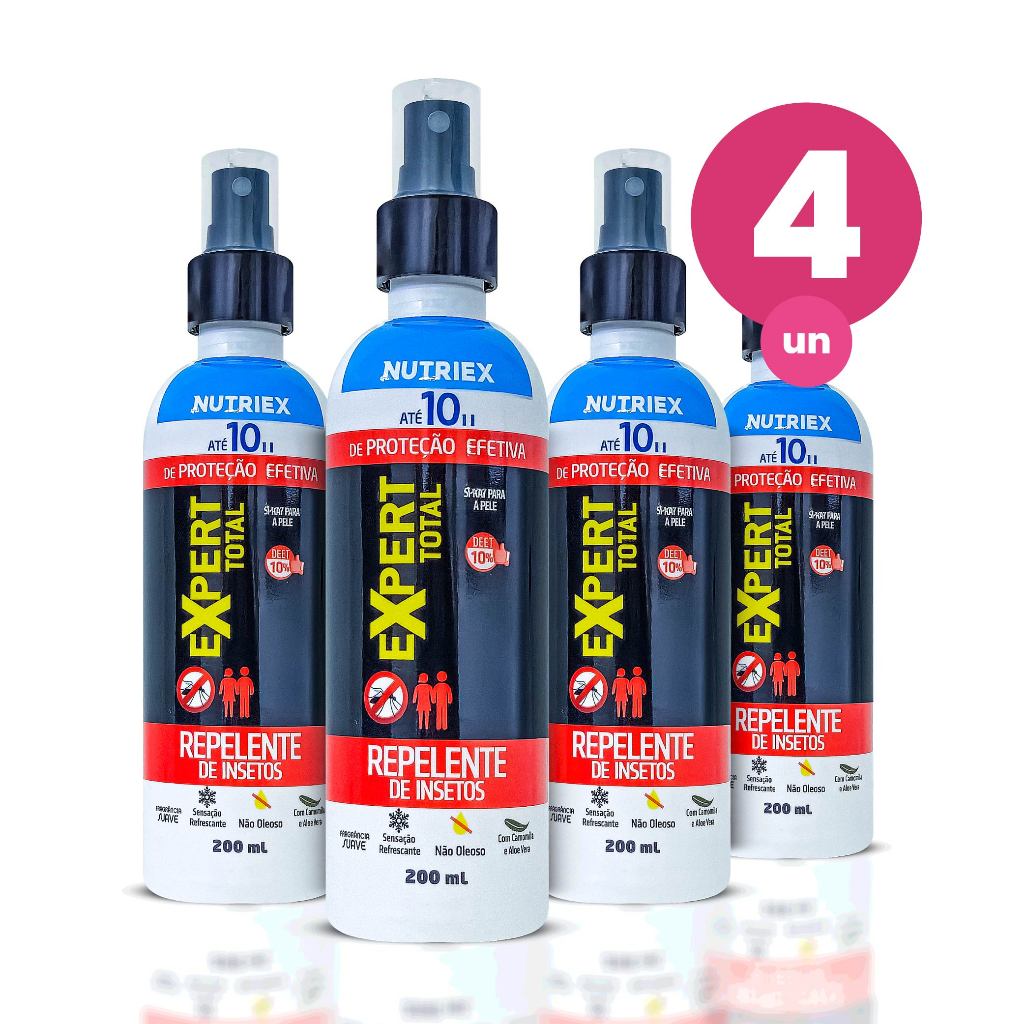 Kit 4 Spray Repelente de Insetos Expert Total Family 10 Horas Deet ...