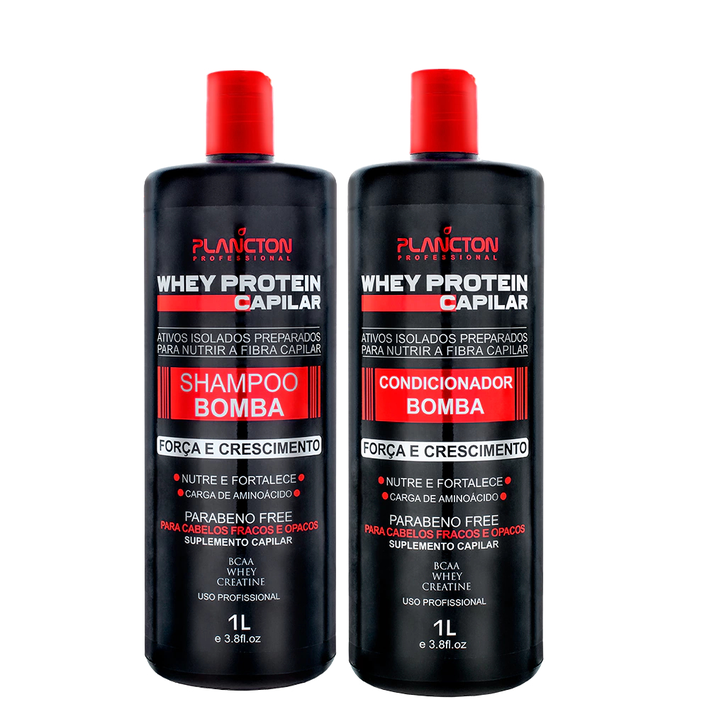 KIT WHEY SHAMPOO CONDICIONADOR LINHA FORÇA E CRESCIMENTO 1L PLANCTON ...