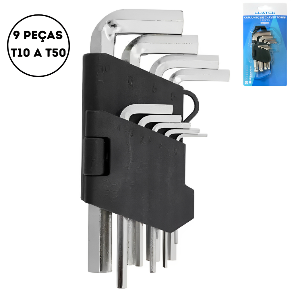 Jogo de Chave Torx 9 Peças T10 A T50 Tipo L Aço Chaves Torque Allen ...