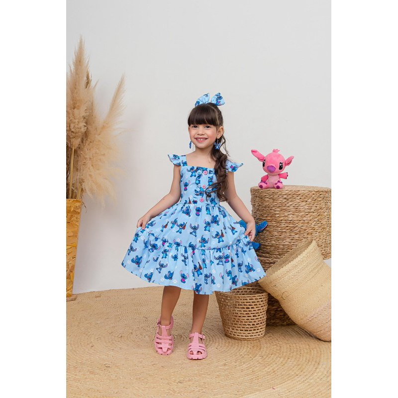 Vestido infantil + laço de cabelo Lilo e Stitch roupa stitch menina ...