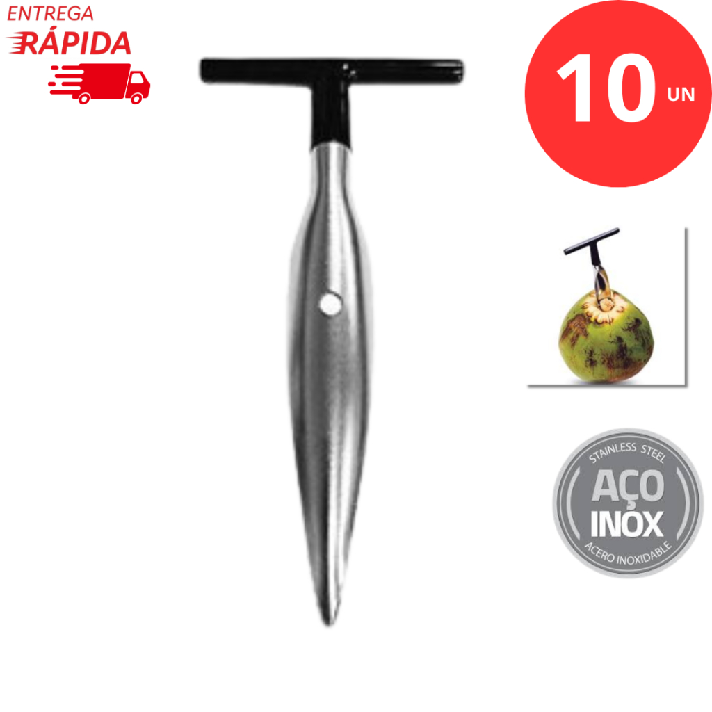 Kit 10 Furador Abridor de Coco Inox Fura Coco para Casa Praia Bares e ...