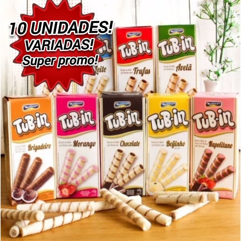 Wafer Tubin 10 Unidades Biscoito Tubo Sabores Variados | Shopee Brasil