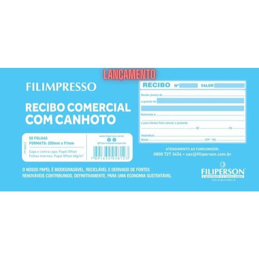 Kit com 10 Blocos de Recibo Comercial com Canhoto 50 Folhas cada - Filiperson | Shopee Brasil