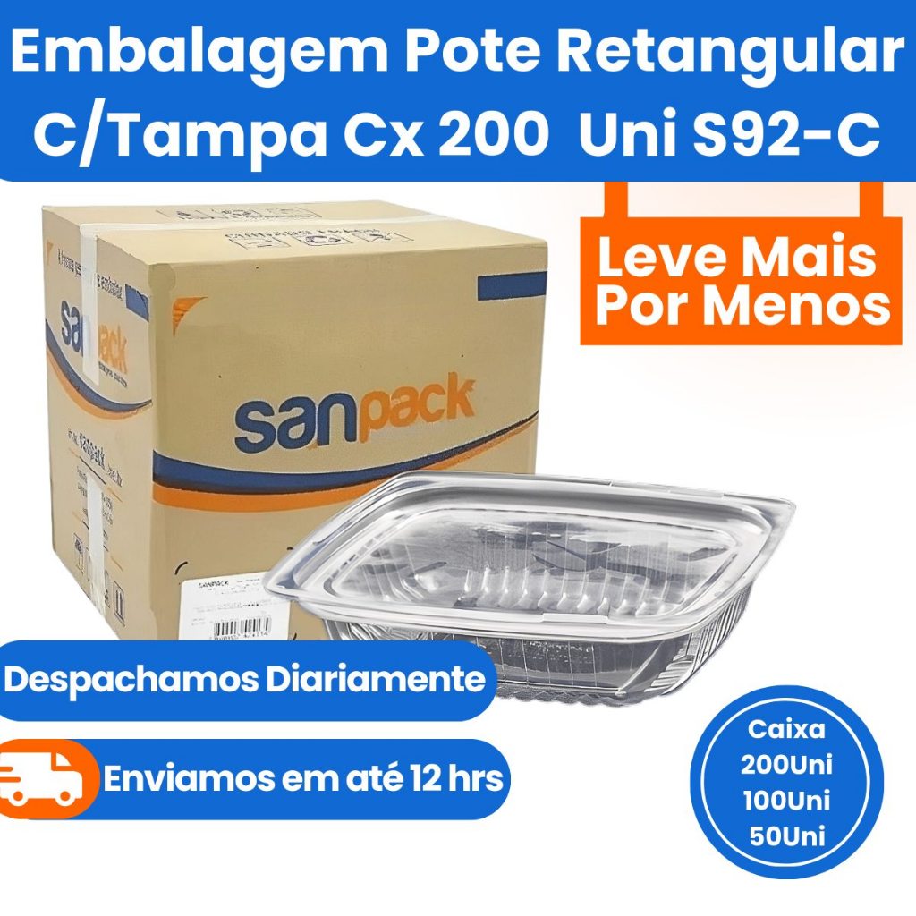 Embalagem Pote Retangular 750ml C/Tampa Para Alimentos Cx/200 Unidades S92 Sanpack | Shopee Brasil