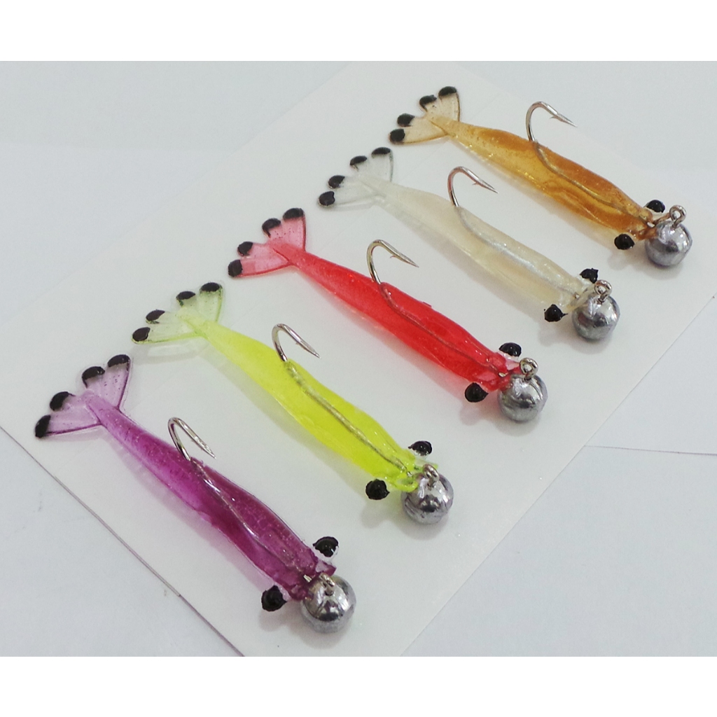 Kit Camarão Artificial 8 cm Premium c/ Jig Head - 5 unidades Robalo ...