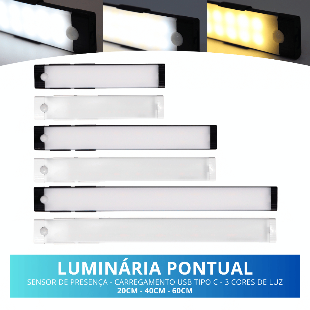 Luminária Barra Led Difusa Usb Recarregável Presença Sensor Quarto ...