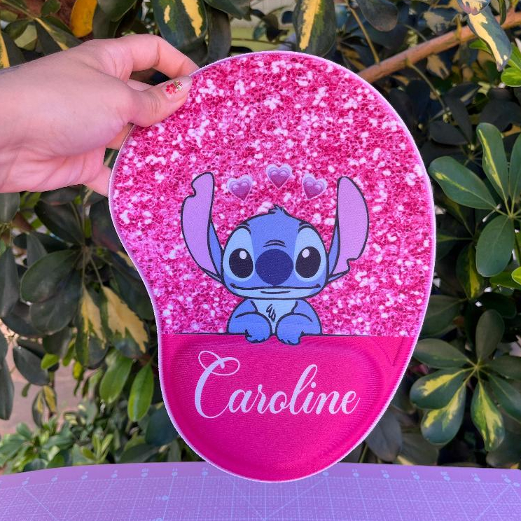 Mouse Pad Personalizado Ergonômico Stitch Com Nome Com Apoio de Pulso ...