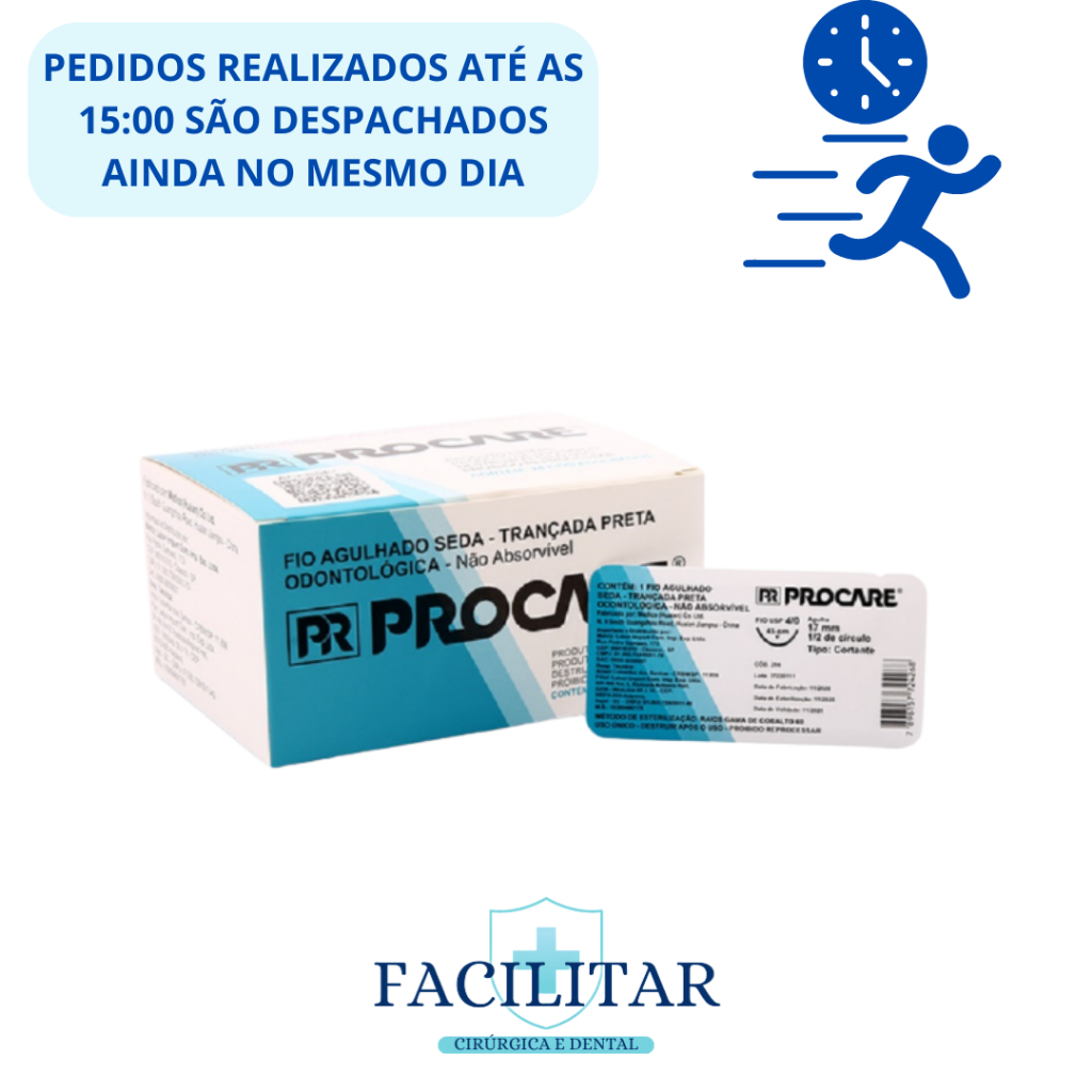 FIO DE SUTURA SEDA 3.0 - 1/2 CÍRCULO CORTANTE- AGULHA 17mm C/24 UN - PROCARE | Shopee Brasil