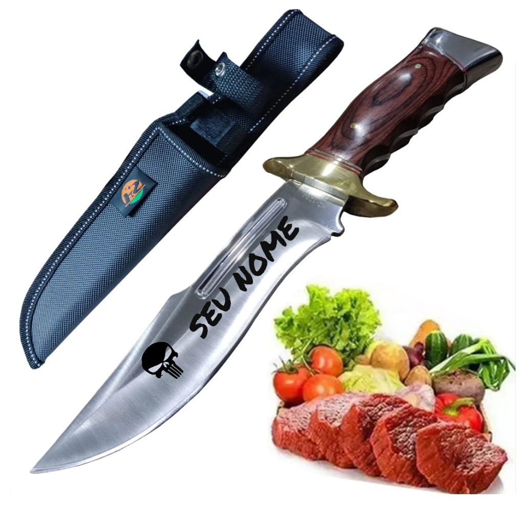 Faca Grande Churrasco Modelo Luxo Fulltang Inox Personalizada nome logo ...