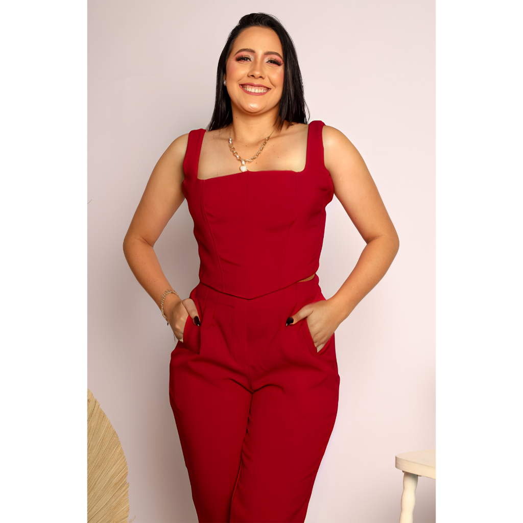 Conjunto Feminino Social Corselete Alça Casual e Calça Reta wid leg ...