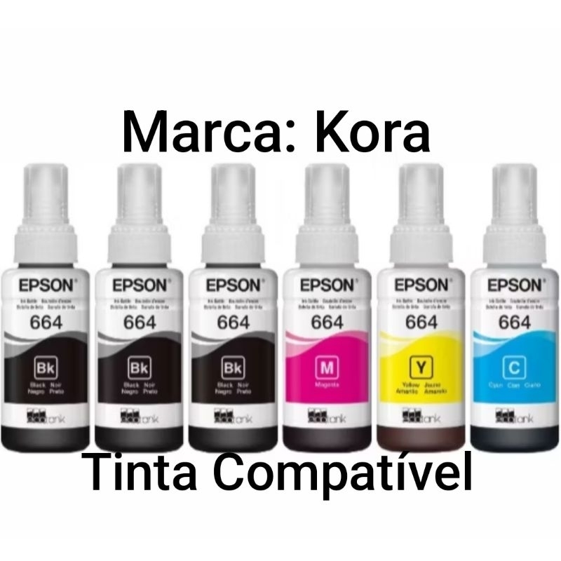Kit 6 Tinta Refil T664 para L120 L1300 L395 L396 L355 L555 L365 L355 ...