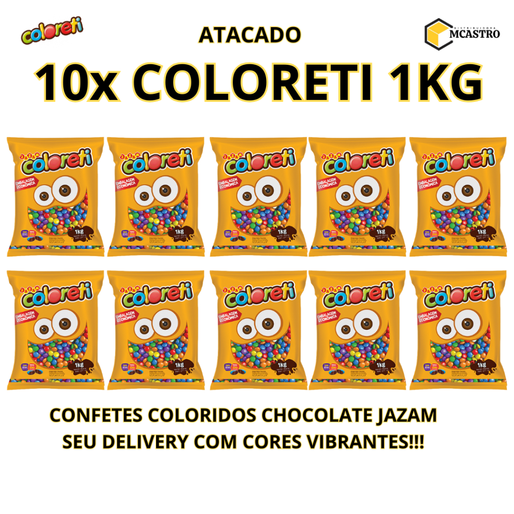 Kit com 10x Confete de Chocolate Coloreti Sortido 1Kg - Atacado - Jazam ...