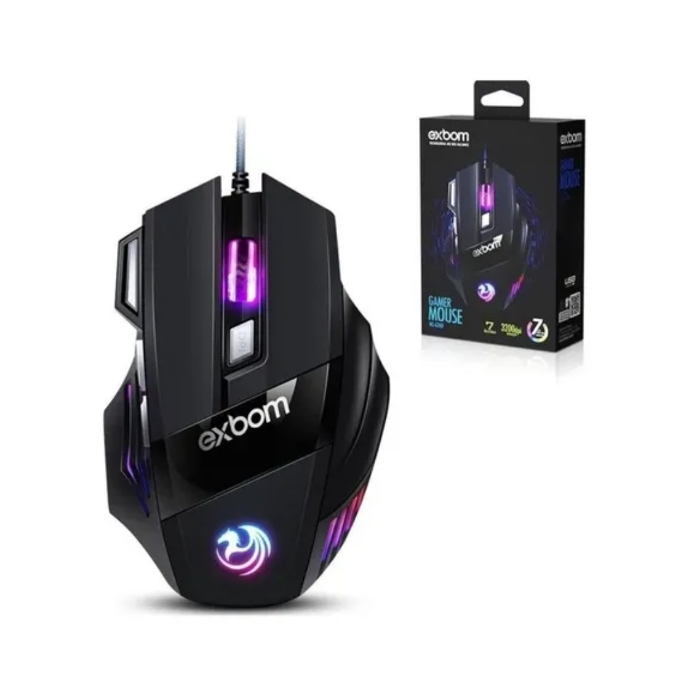 Mouse Gamer 3200 dpi Com Fio USB 7D Extreme 7 Cores MS-G260 EXBOM | Shopee Brasil