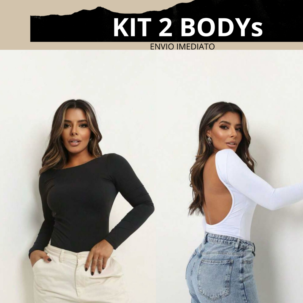 KIT 2 Body feminino Manga longa Costas nua Suplex Power Outono Inverno ...