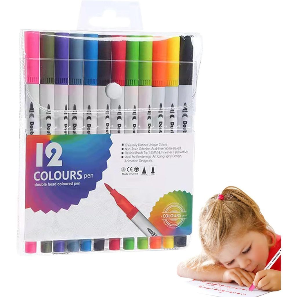 Kit Canetas Dual Brush Pen 12 Cores Ponta Pincel e Fina 0.4mm Lettering e Desenho Artístico ...