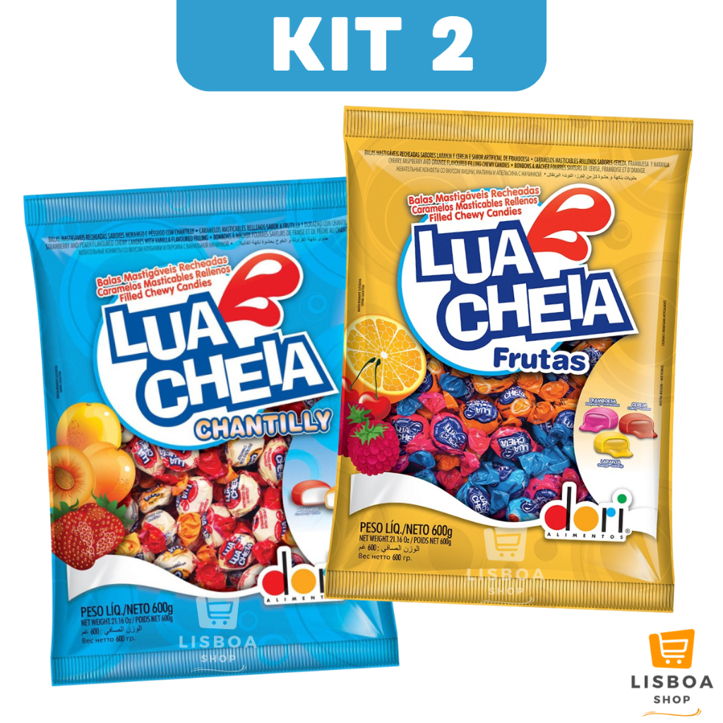 Bala Lua Cheia Frutas E Chantilly Kit 2 Pacotes 600g C/120un cada ...