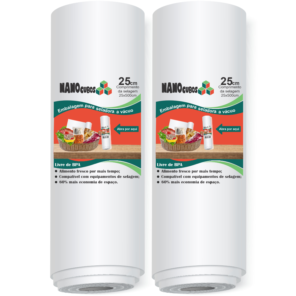 2 Rolos 25x500 transparentes bobinas refil Embalagens Sacos gofrado ...