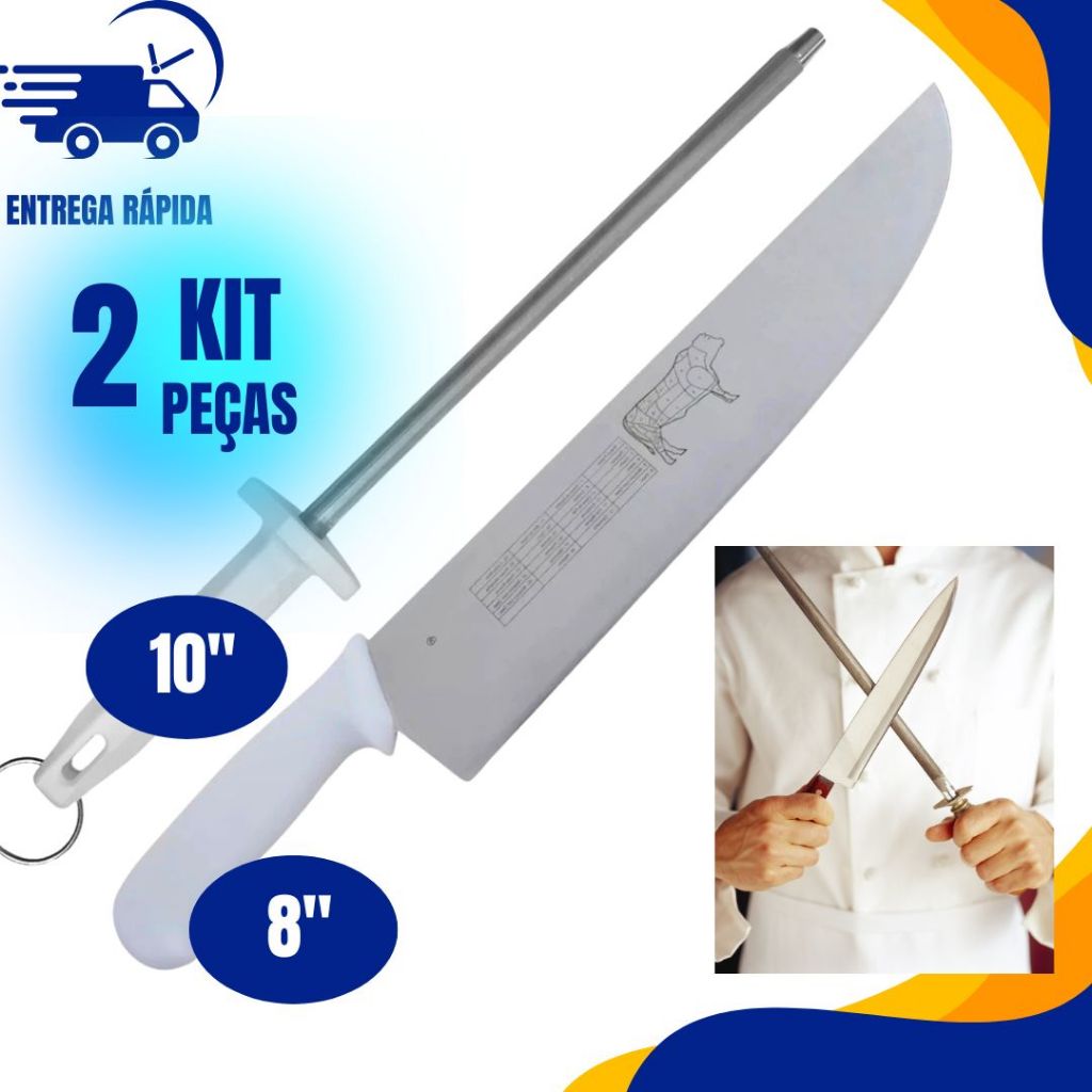 kit Chaira 10'' e Faca Profissional 8" polegadas Afiador Grande ...