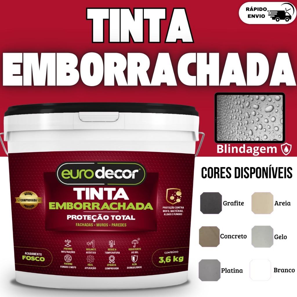 Ultra Tinta Emborrachada 3.6kg Impermeabilização e Proteção Contra Mofo ...