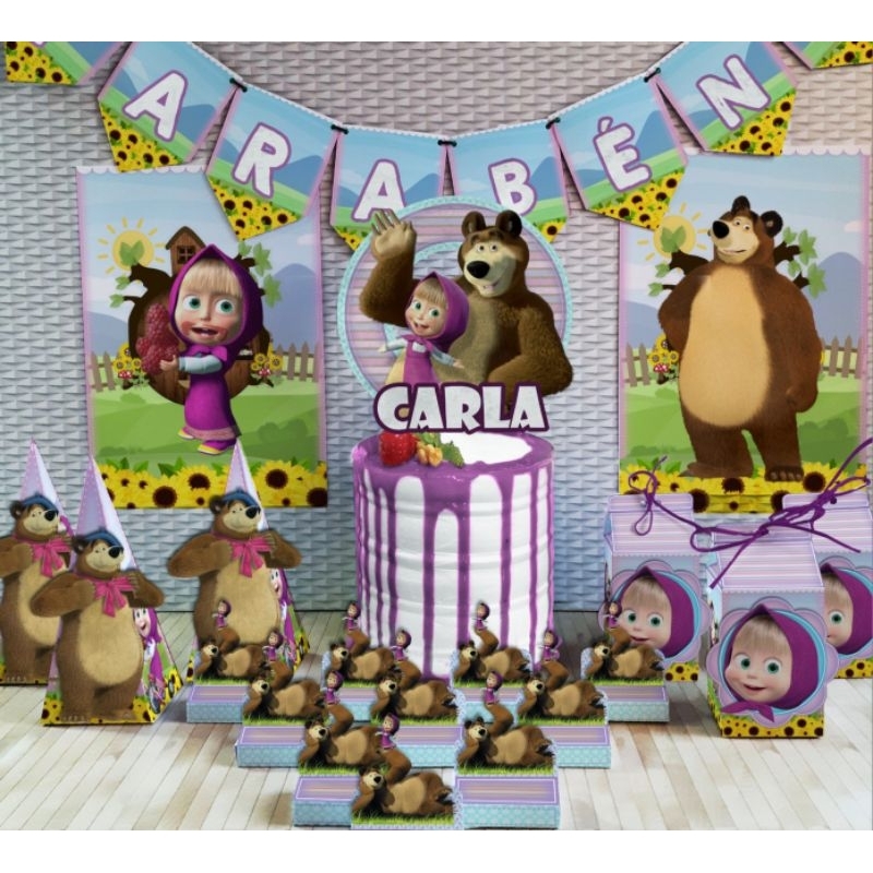KIT FESTA EM CASA MASHA E O URSO, FESTA MASHA E O URSO, PERSONALIZADOS MASHA E O URSO | Shopee ...