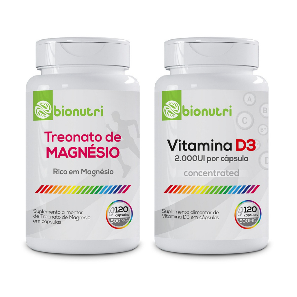 Kit de Suplementos Alimentares Treonato + Vitamina D3 (120 cápsulas ...