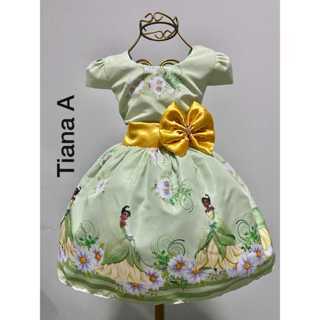 Vestido Menina Infantil Ester Luxo Temático Tiana a Princesa e o Sapo ...