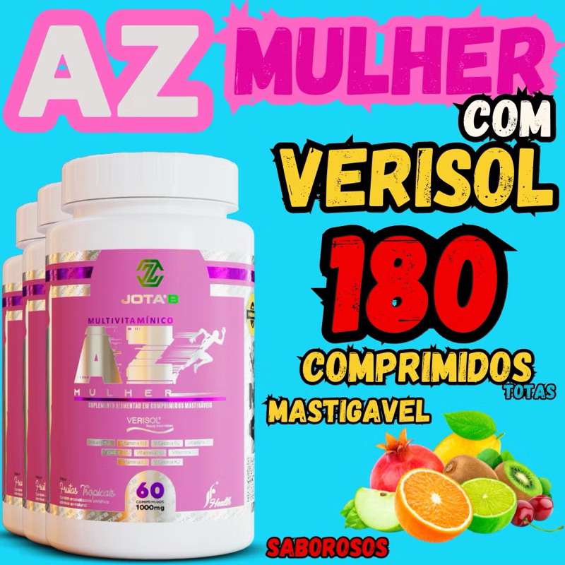 Multivitamico AZ Mulher com Verisol 60 comprimidos Mastigável - Frutas Tropicias - 1000mg ...