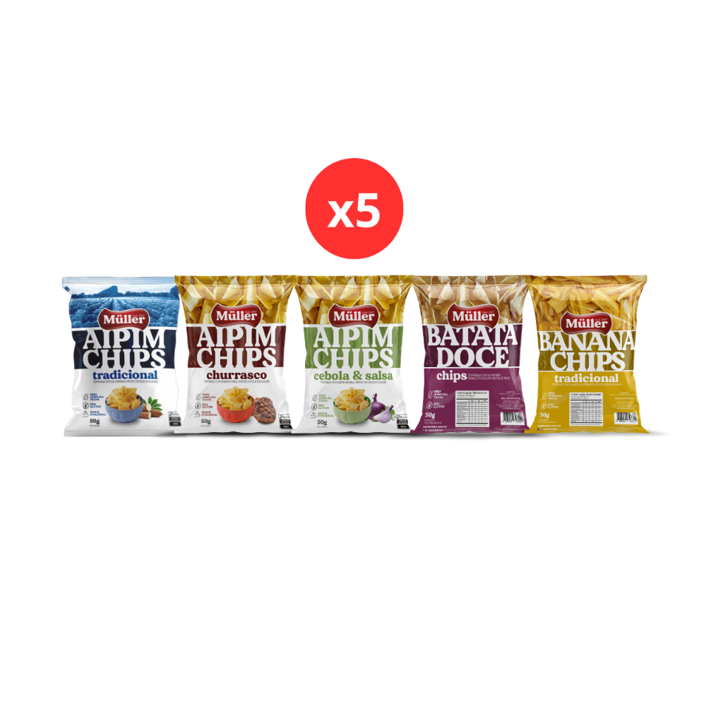 Chips de Batata Doce e Aipim (Mandioca) 50g - Kit com 5 unidades (250g ...