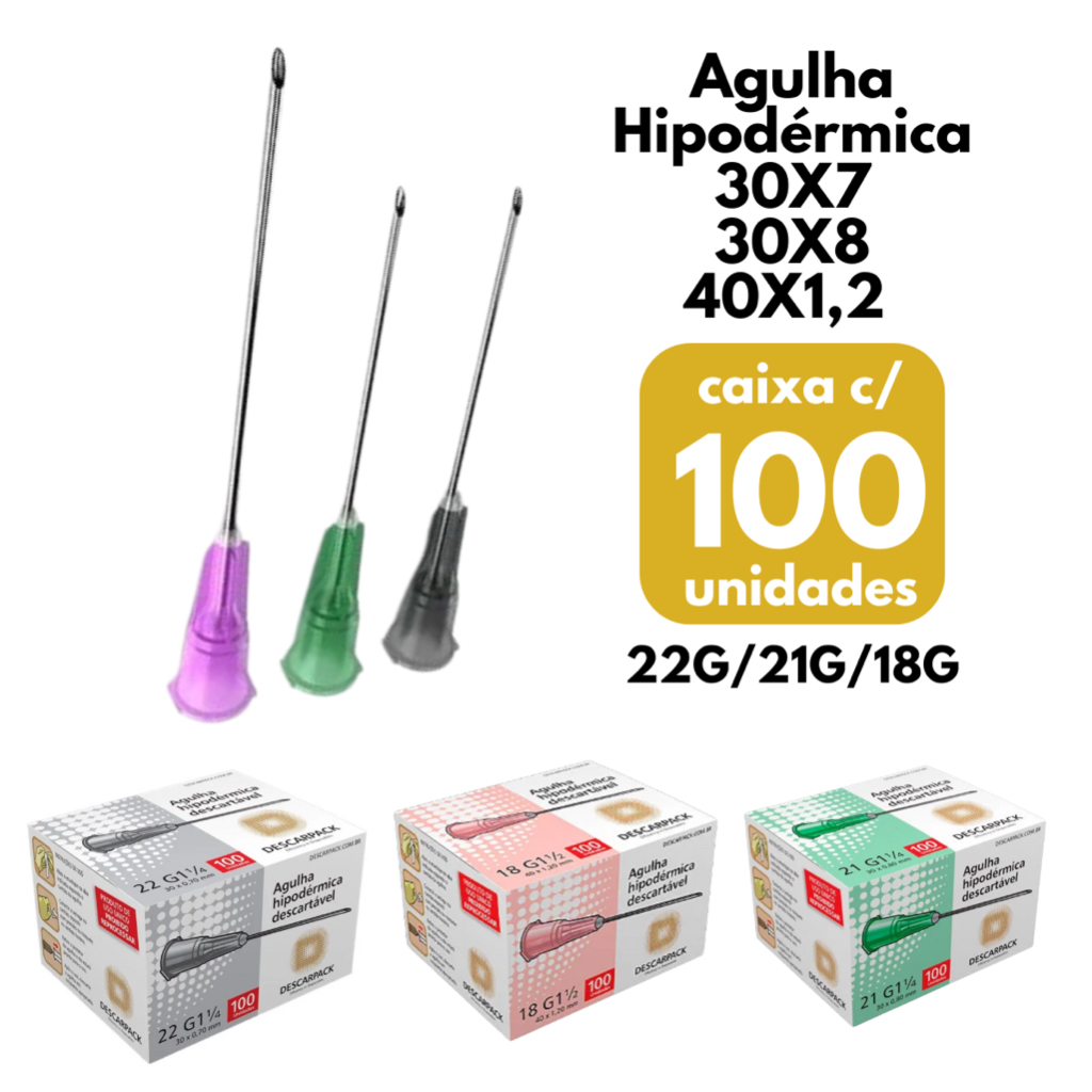 Agulha Hipodérmica Caixa Com 100 Unidades Descarpack Universal 30X7 ...