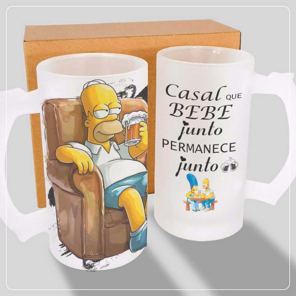 Caneca Chopp Cerveja de Vidro Jateado 475ml - Homer Simpsons casal que bebe junto | Shopee Brasil