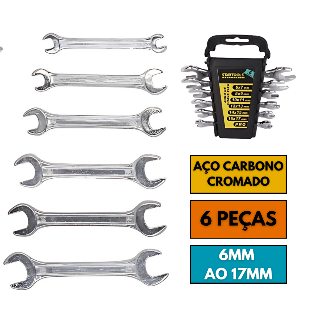 Kit Jogo Chave Fixa Em Aço Carbono 6-17mm Profissional 6 Peças | Shopee ...