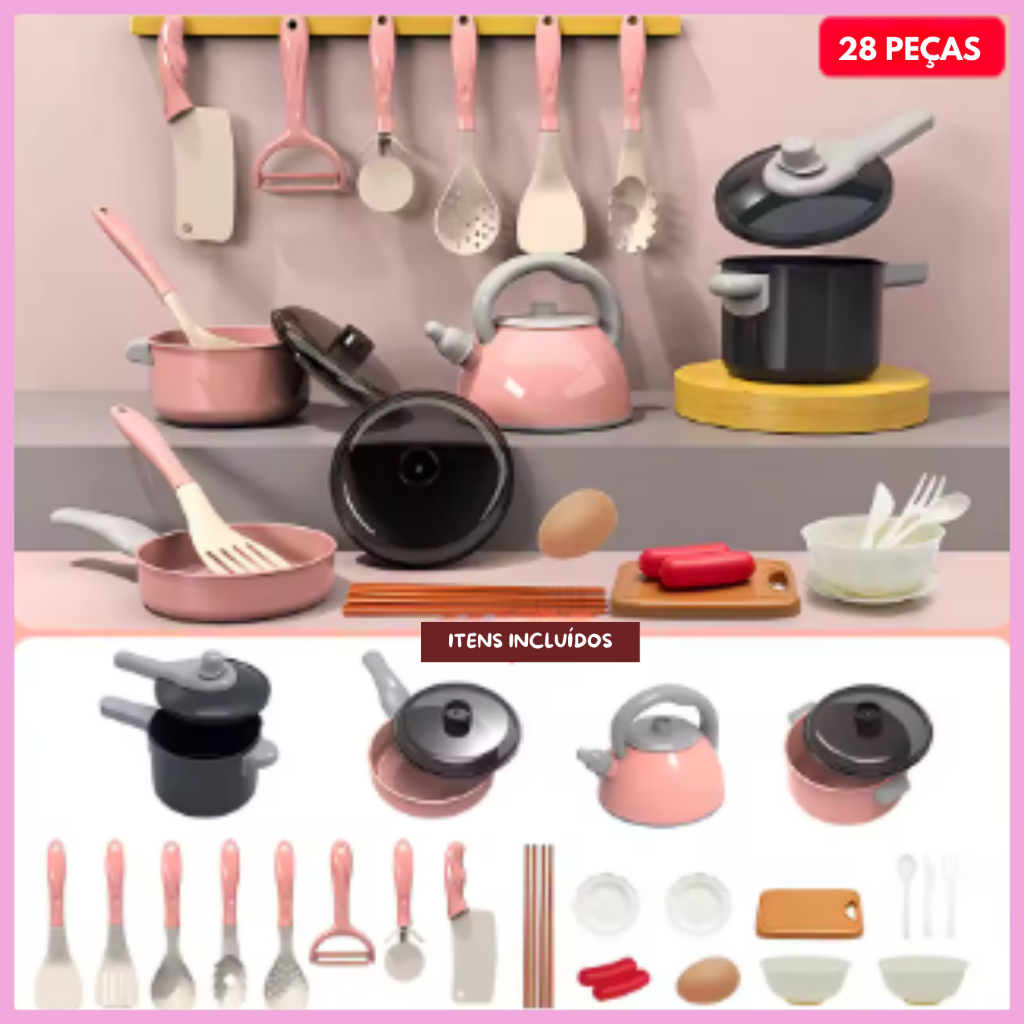 Kit Cozinha Infantil Panelinhas Brinquedo de Faz de Conta Comidinhas e Utensílios - Menina e ...