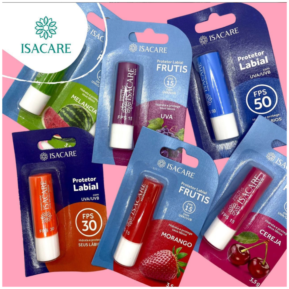 ISACARE - Kit com 2 Unidades de Protetor Labial FPS 15 3,5g - Escolha o ...