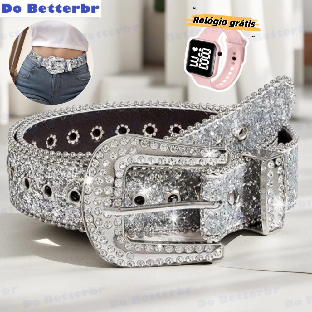 Cintos Góticos De Rhinestone De Couro De PU Cowboy Ocidental Y2K Moda ...