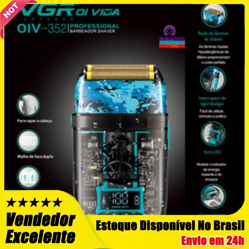 Barbeador Profissional VGR com LED, Dupla Face, Carregamento USB - Portátil e Ergonômico ...