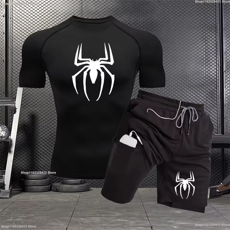 Kit Camiseta De Compressao Short 2 em 1 Aranha Anime Gym Academia ...