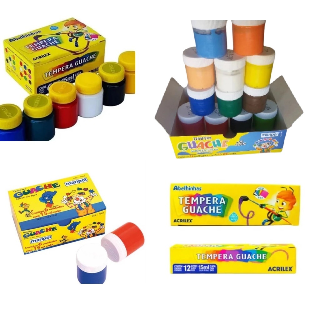 Tinta guache/Tempera guache de 6 e 12 cores (Acrilex e Maripel ...