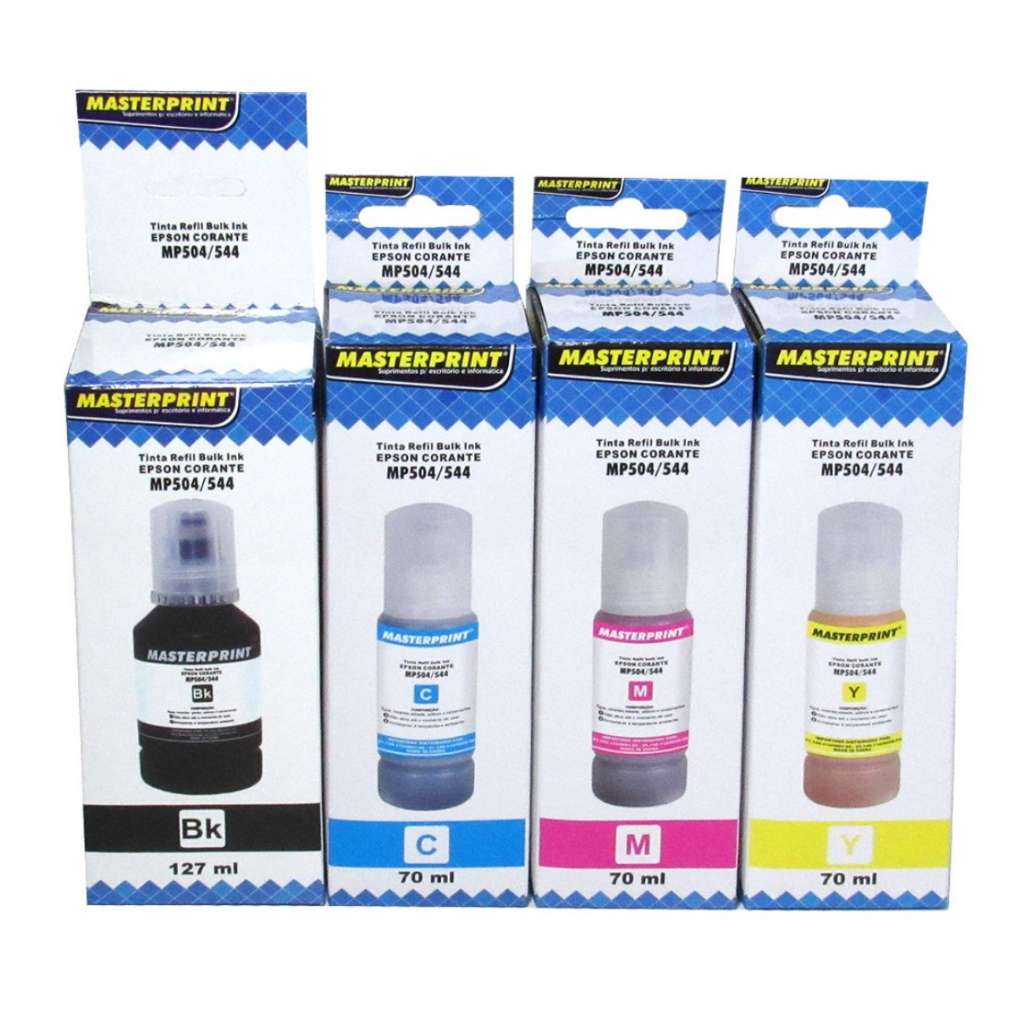Kit 4 Refil Tinta T504/t544 Compatível Epson L3210 L3150 L3250 L3110 MasterPrint | Shopee Brasil