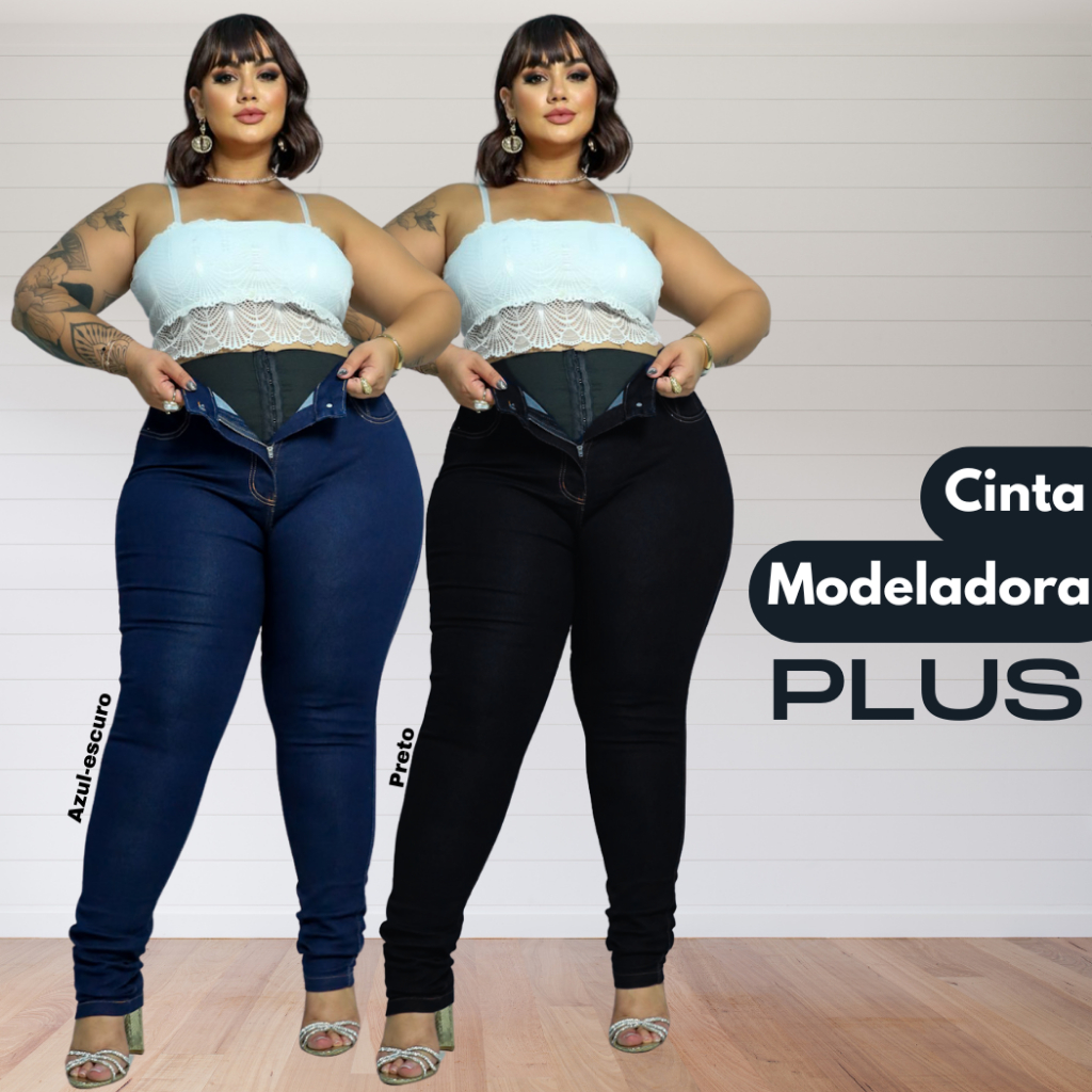 Calça Cinta Modeladora Cintura Alta Jeans Plus Size Super Lipo Levanta ...