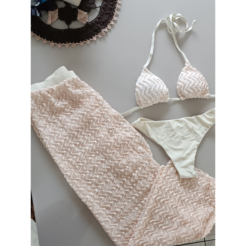Conjunto biquíni com 3 Peças Biquíni + Saída de Praia Fio Duplo ...