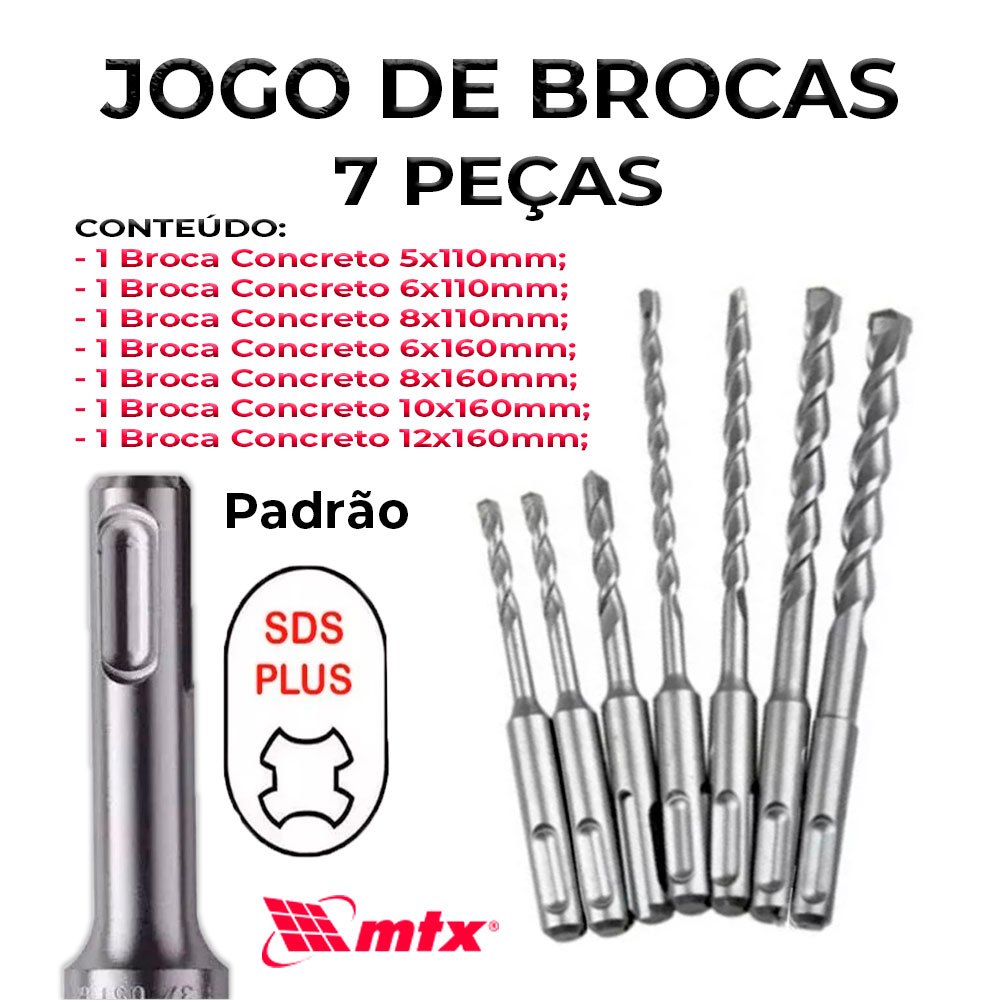 Kit Jogo Brocas Sds Plus 5 A 12mm Para Concreto 7 Peças | Shopee Brasil