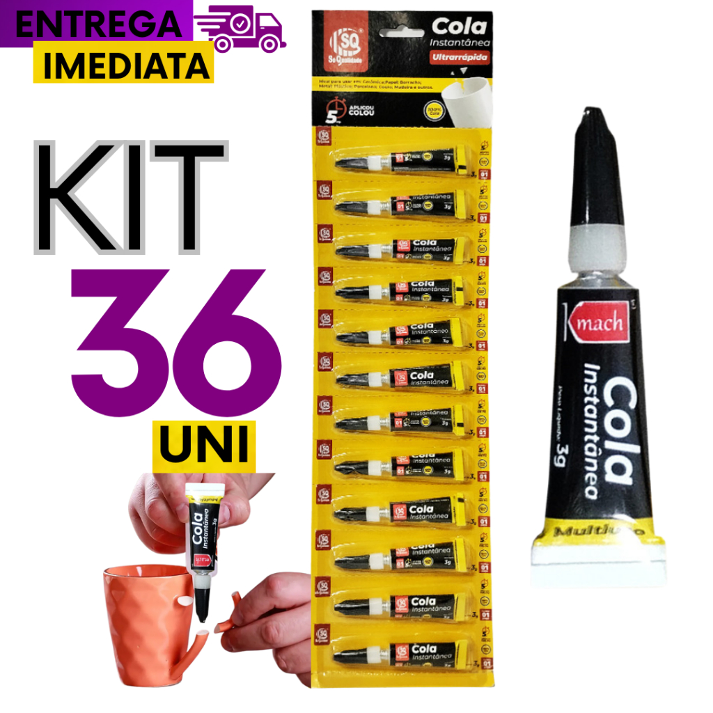 Kit 36 UN Super Cola Instantânea Cola Tudo Secagem Rápida Aço Porcelana ...