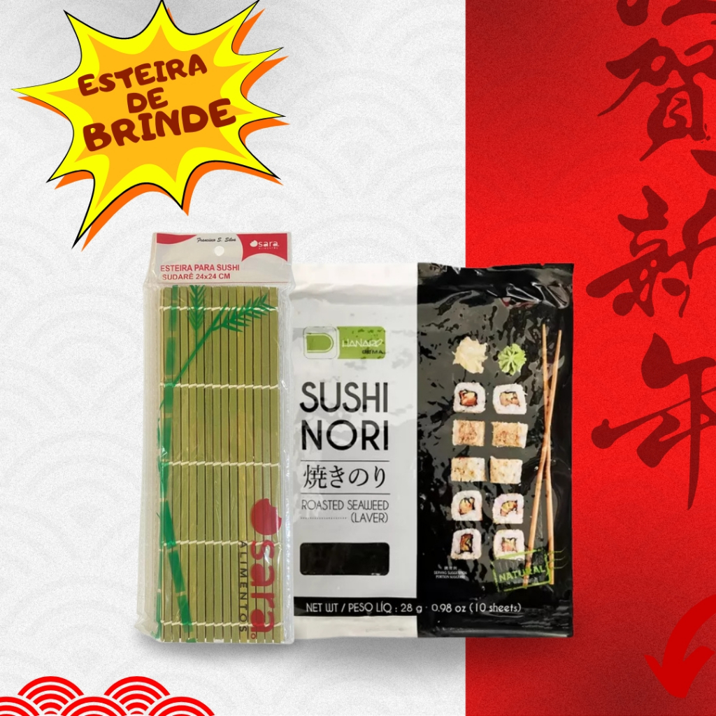 Kit Alga Marinha Nori Hanaro 10 folhas 28G + Esteira Sudare Bambu para ...