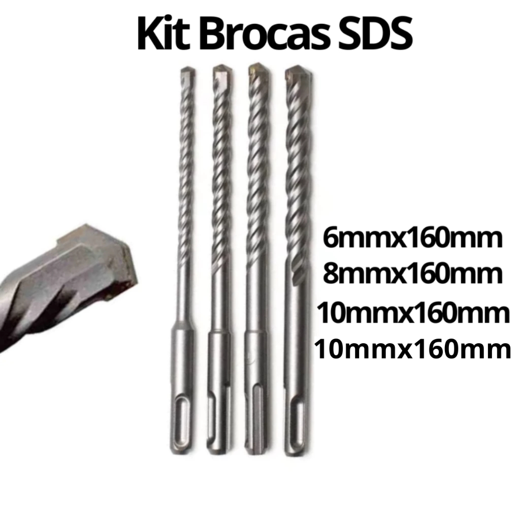 Jogo de Broca SDS para Martelete 6, 8, 10 e 10mm Concreto Parede Kit ...