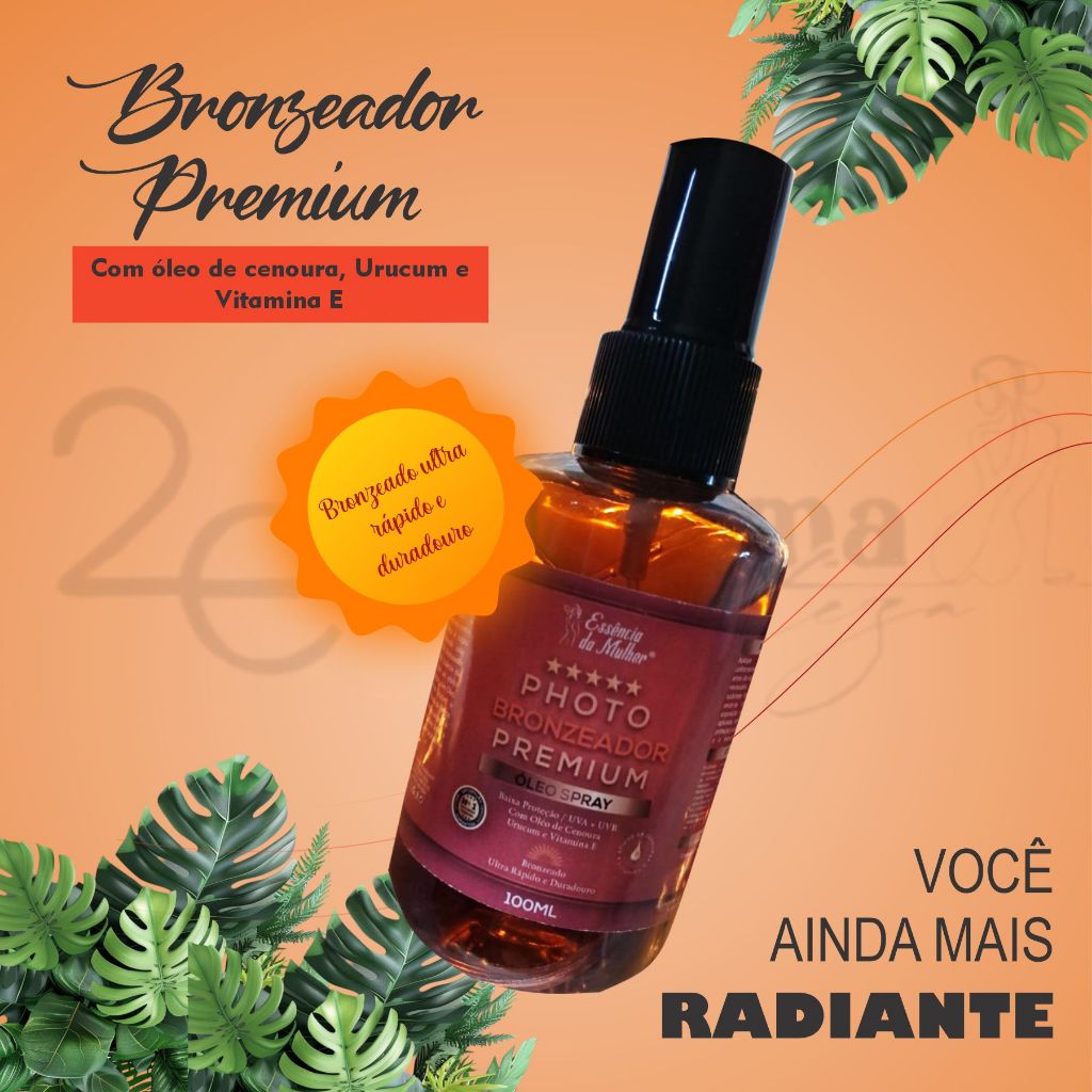 Bronzeador Premium com óleo de cenoura, óleo de urucum e vitamina E ...