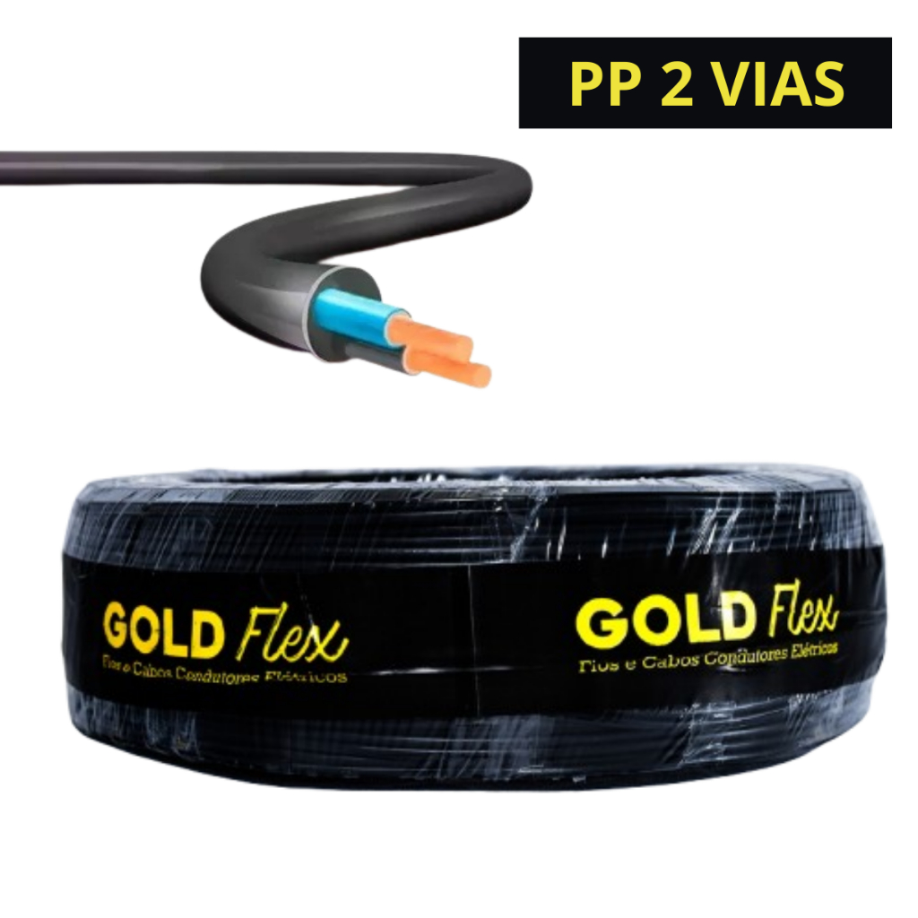 Rolo De Fio Cabo Goldflex 2 Vias Pp 2x4,0mm C/ 50 ou 100 Metros | Shopee Brasil