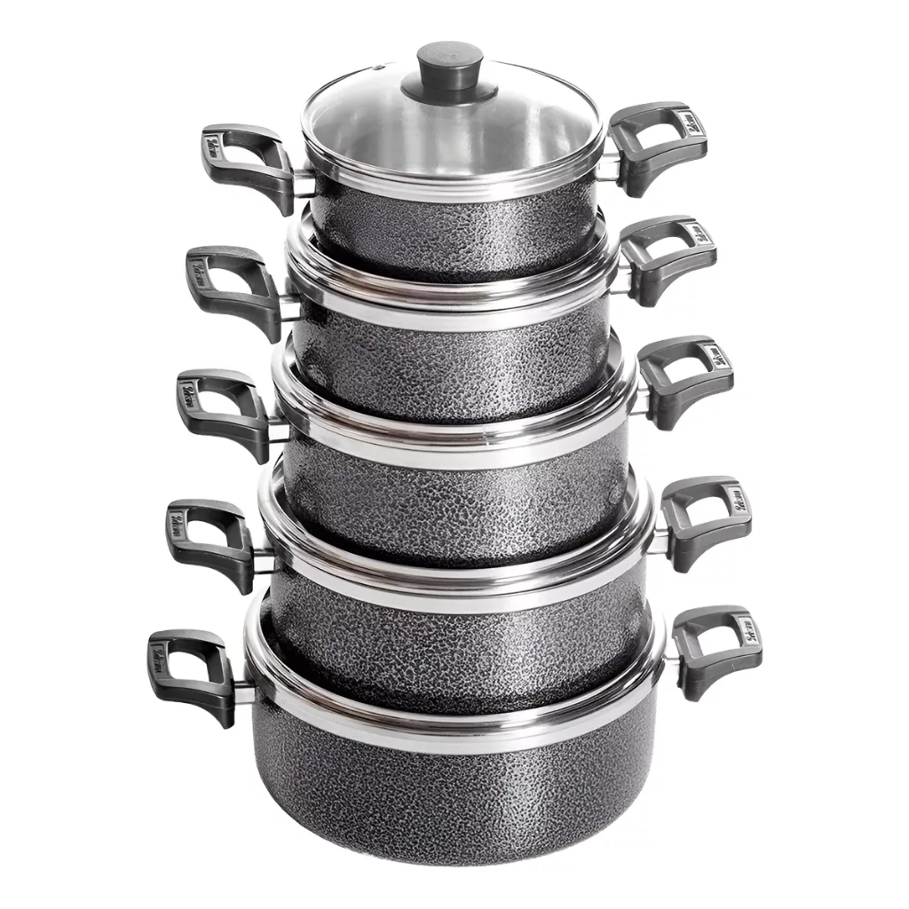 Jogo Kit de Panelas grosso de Aluminio com Tampa de vidro 5 pecas ...